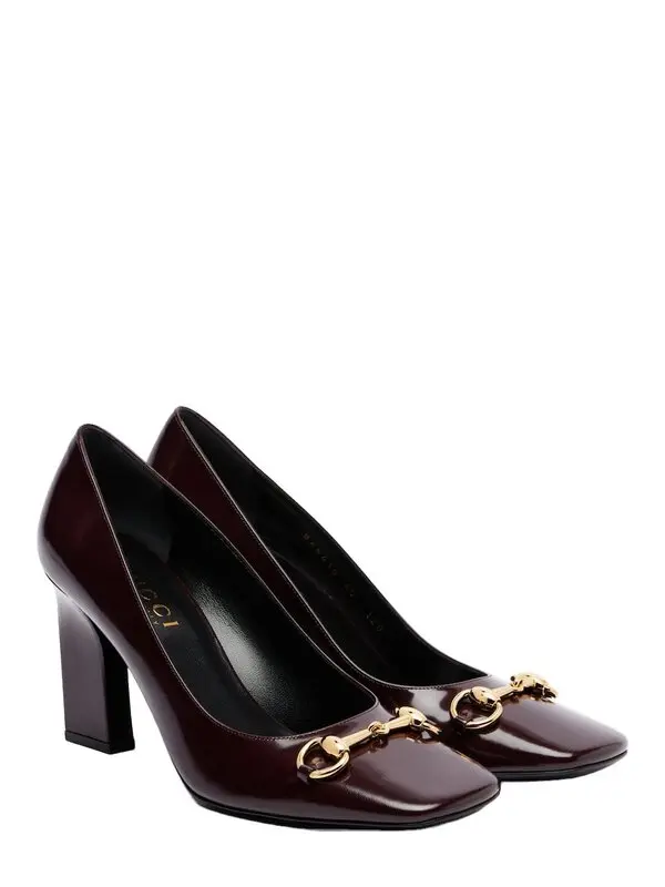 Gucci Signora 85 Horsebit Leather Pumps - Burgundy