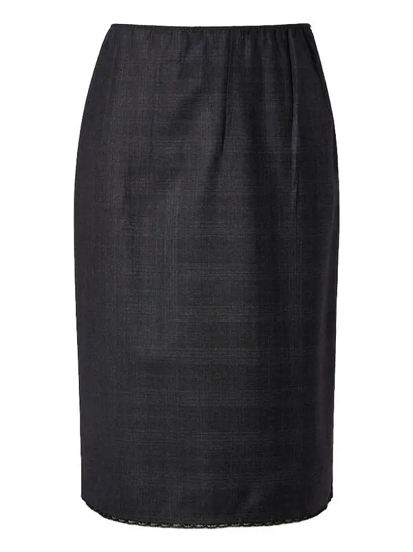 Prada Checked Wool Pencil Skirt - Grey