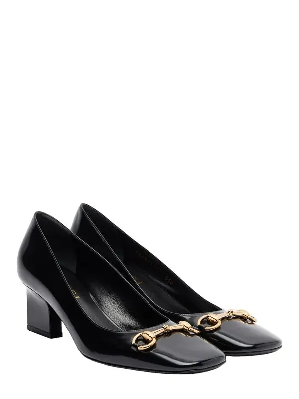 Gucci Signora 55 Horsebit Leather Pumps - Black