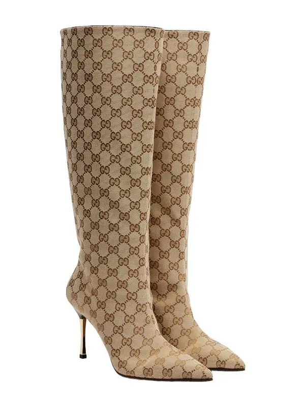 Gucci Gg Canvas Knee-high Boots - Beige