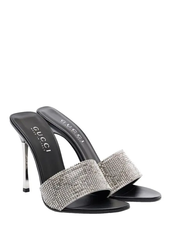 Gucci Bombshell 120 Embellished Satin Mules - Black