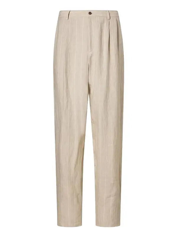Giorgio Armani Pinstripe Linen Wide-leg Pants - Beige