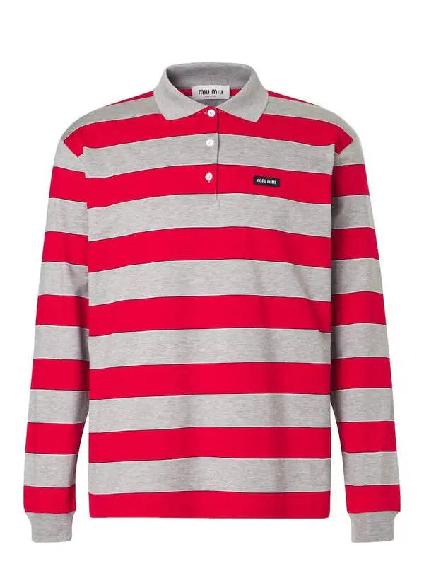 Miu Miu Striped Cotton Jersey Polo Shirt - Red