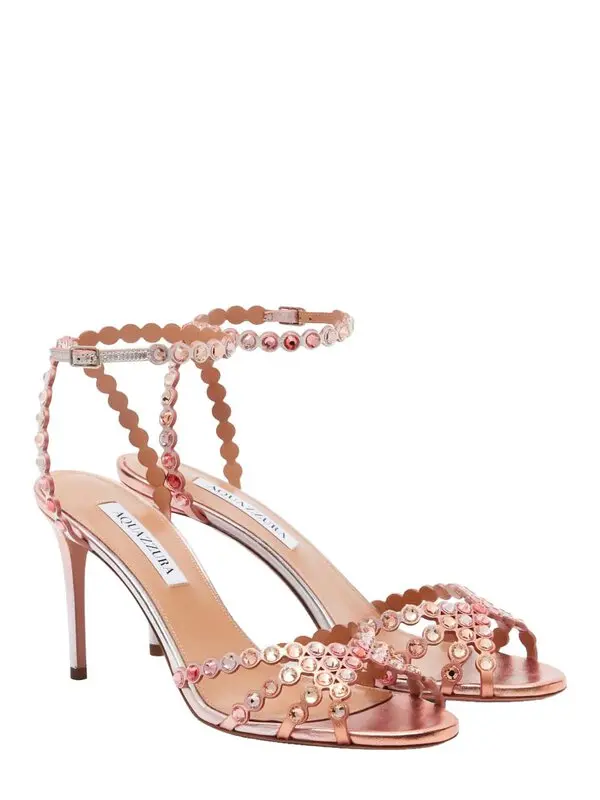 AQUAZZURA Tequila Embellished Leather Sandals - Pink