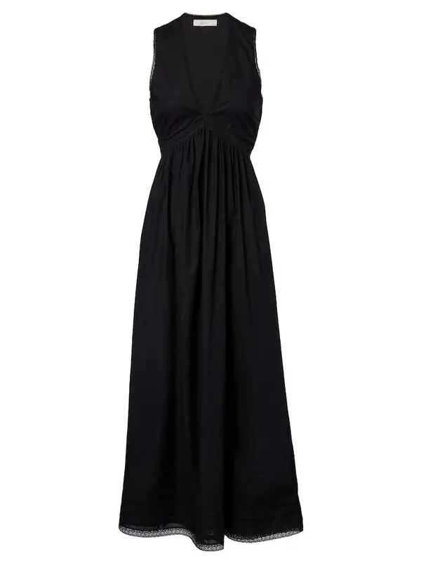 Faithfull The Brand Fiora Lace-trimmed Cotton Maxi Dress - Black