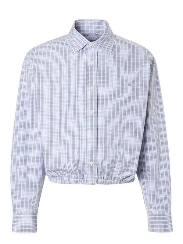 Prada Checked Gathered Cotton Shirt - White