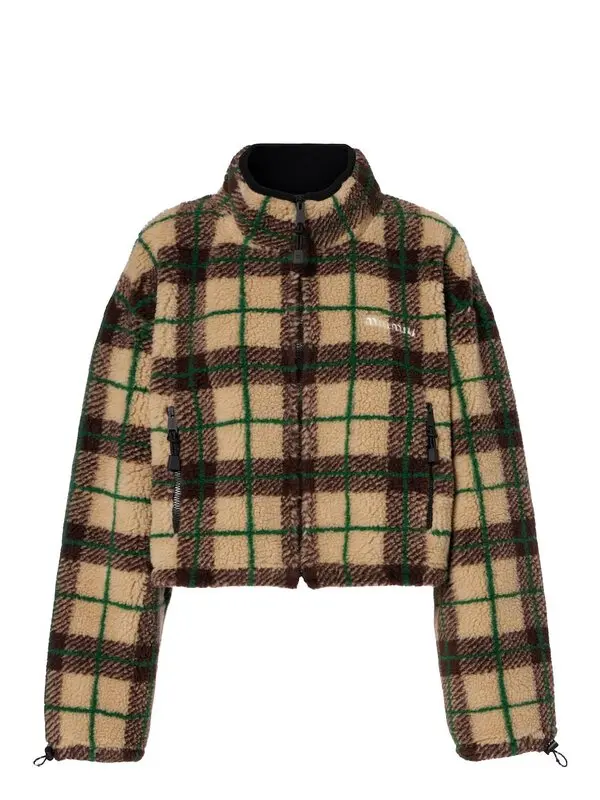 Miu Miu Plaid Cropped Fleece Jacket - Multicoloured