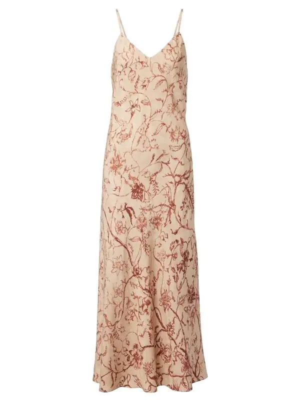 Loro Piana Marian Printed Silk Jacquard Midi Dress - Beige