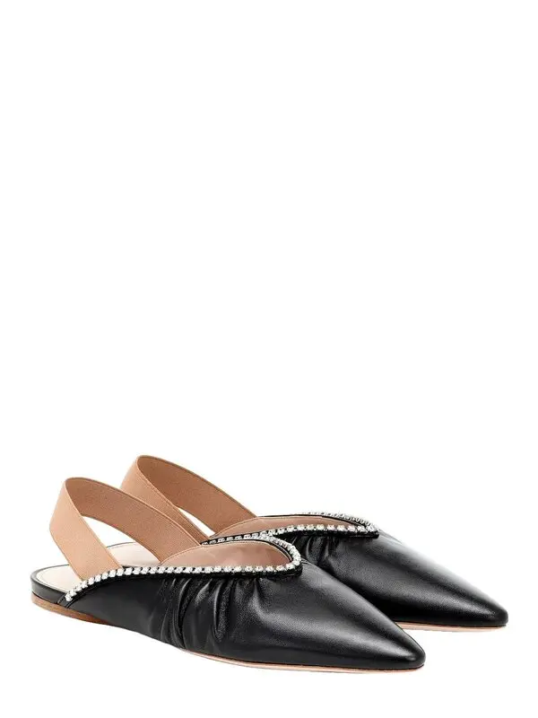 Miu Miu Leather Slingback Ballet Flats - Black