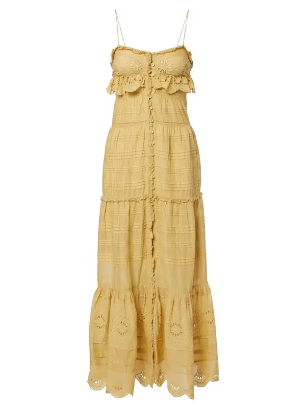 MARANT ETOILE Paule Lace-trimmed Cotton Maxi Dress - Yellow