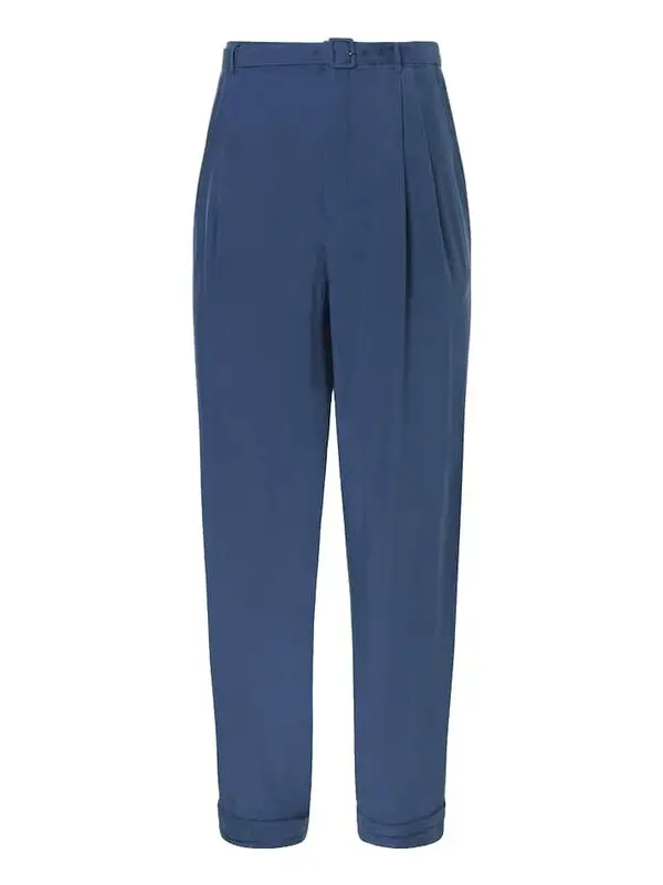 Saint Laurent Belted Silk Habotai Straight Pants - Blue