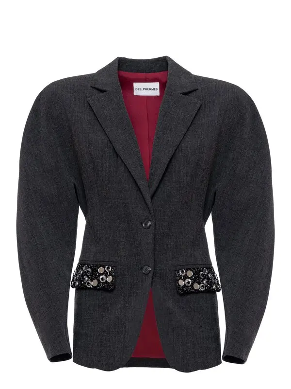 DES_PHEMMES Embellished Blazer - Dark Grey