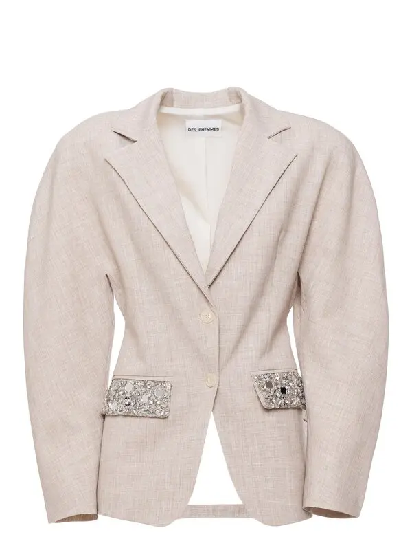 DES_PHEMMES Embellished Blazer - Light Grey