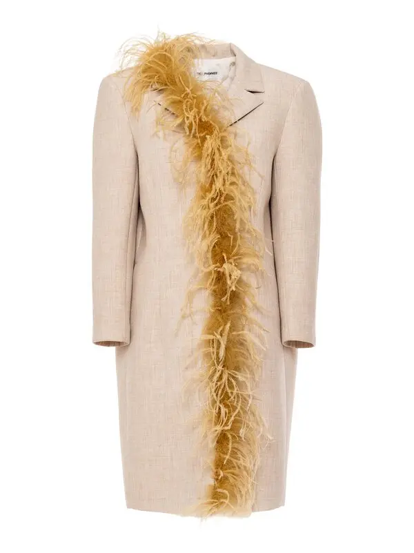 DES_PHEMMES Feathered Car Coat - Light Grey
