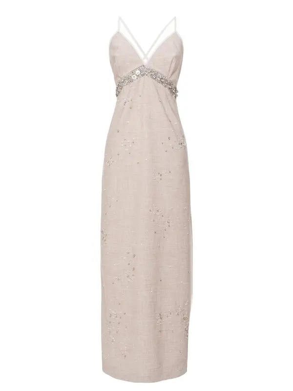 DES_PHEMMES Embellished Midi Cocktail Dress - Light Grey