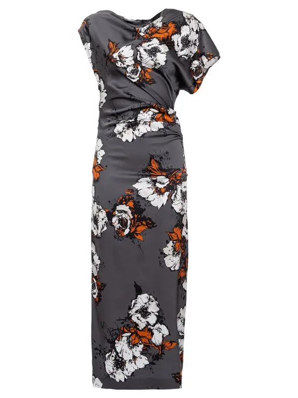 DES_PHEMMES Printed Stretch-satin Midi Dress - Dark Grey