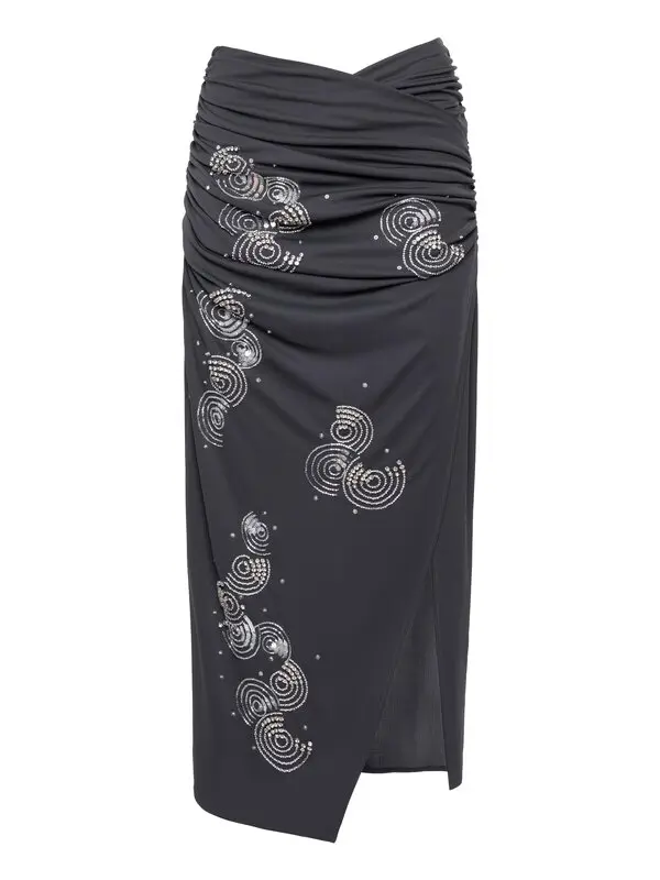 DES_PHEMMES Embellished Wrap Midi Skirt - Dark Grey