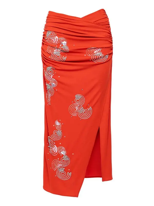 DES_PHEMMES Embellished Wrap Midi Skirt - Orange