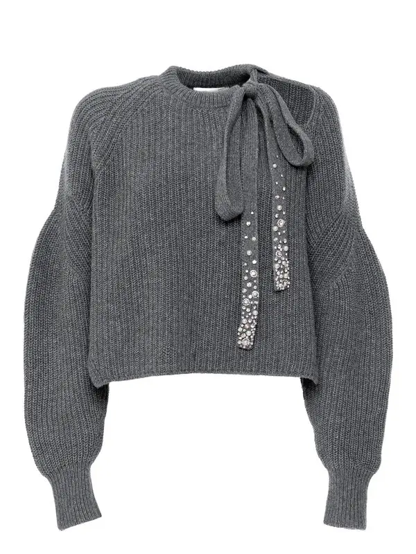 DES_PHEMMES Bow-detailed Sweater - Light Grey