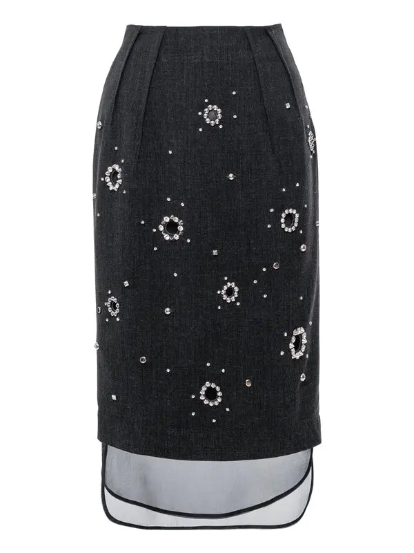 DES_PHEMMES Embellished Pencil Skirt - Dark Grey