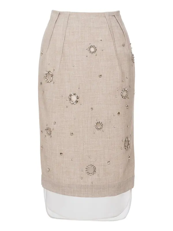 DES_PHEMMES Embellished Pencil Skirt - Light Grey