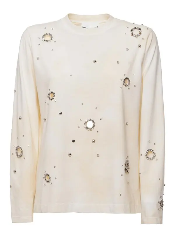 DES_PHEMMES Embellished Cotton T-shirt - Ivory