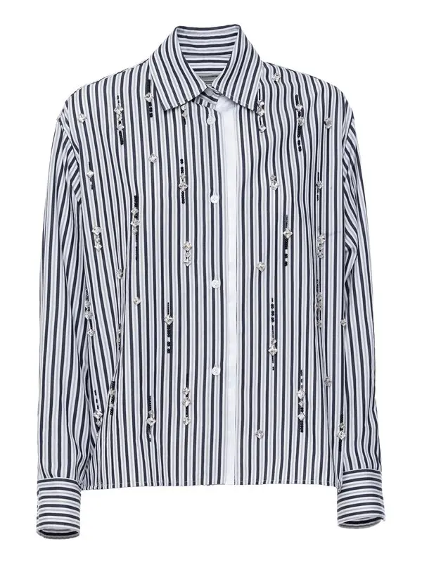 DES_PHEMMES Embellished Striped Cotton Shirt - Stripe