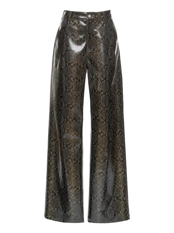 DES_PHEMMES Snake-embossed Wide-leg Trousers - Dark Green