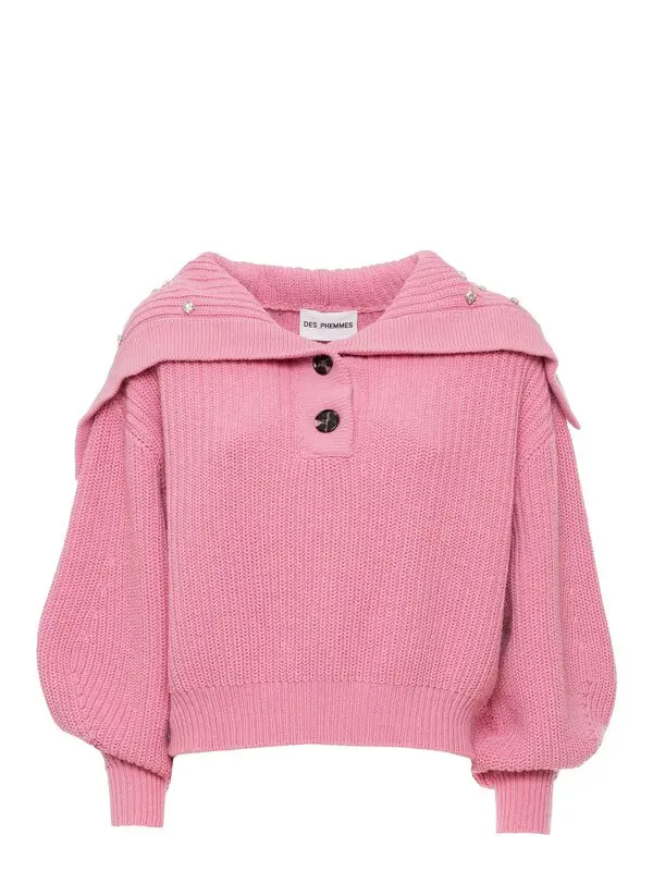 DES_PHEMMES Embellished Wool-blend Pullover - Pink