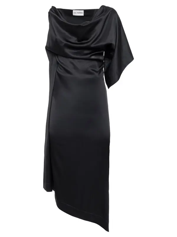 DES_PHEMMES Draped Stretch-satin Midi Dress - Black