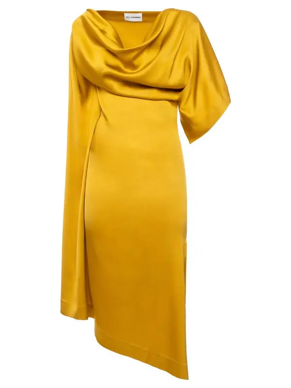 DES_PHEMMES Draped Stretch-satin Midi Dress - Gold
