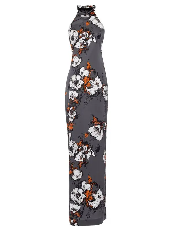 DES_PHEMMES Printed Stretch-satin Maxi Dress - Dark Grey