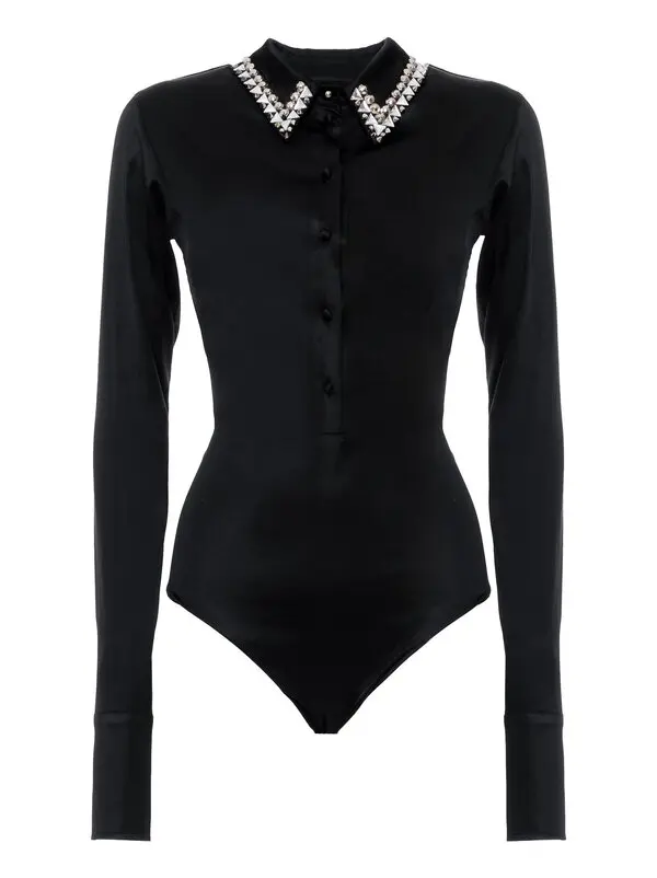 DES_PHEMMES Embellished Polo Bodysuit - Black