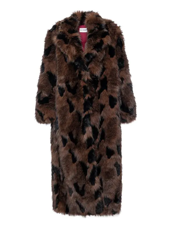 DES_PHEMMES Oversized Ecofur Coat - Brown
