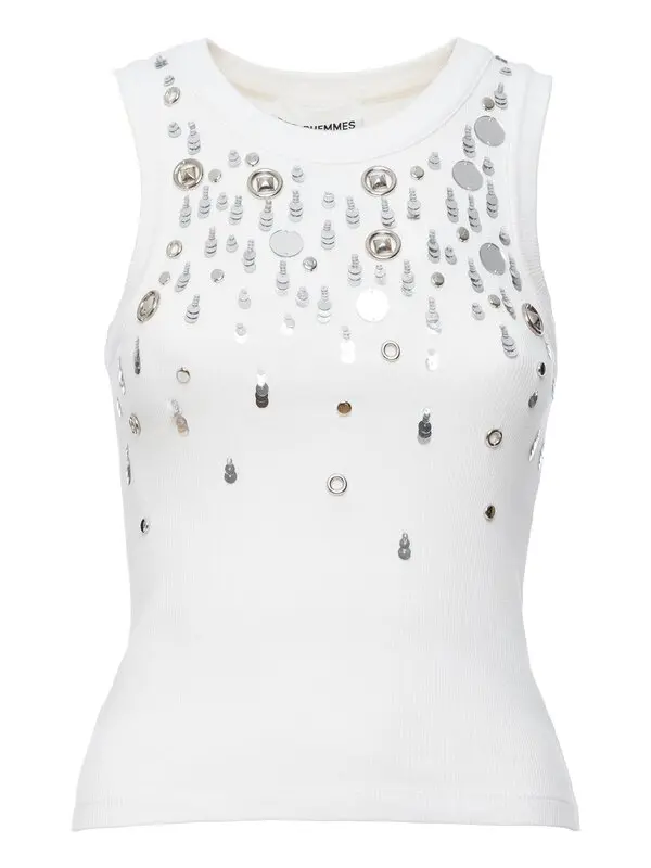 DES_PHEMMES Embellished Stretch-cotton Tank Top - White
