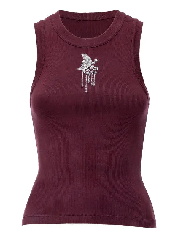 DES_PHEMMES Embellished Cotton-blend Tank Top - Burgundy