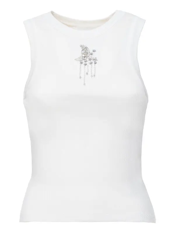 DES_PHEMMES Embellished Cotton-blend Tank Top - White
