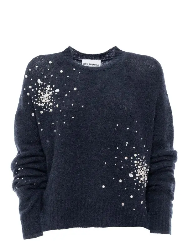 DES_PHEMMES Embellished Mohair Sweater - Navy