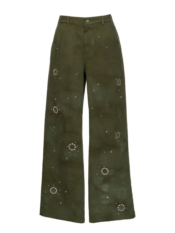 DES_PHEMMES Embellished Wide-leg Pants - Dark Green