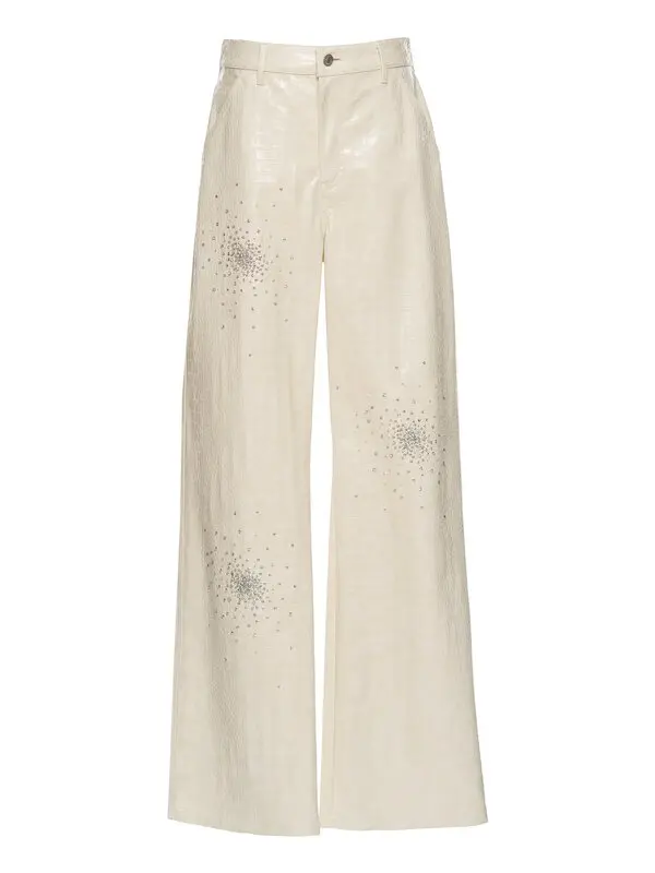 DES_PHEMMES Croc-embossed Wide-leg Pants - White