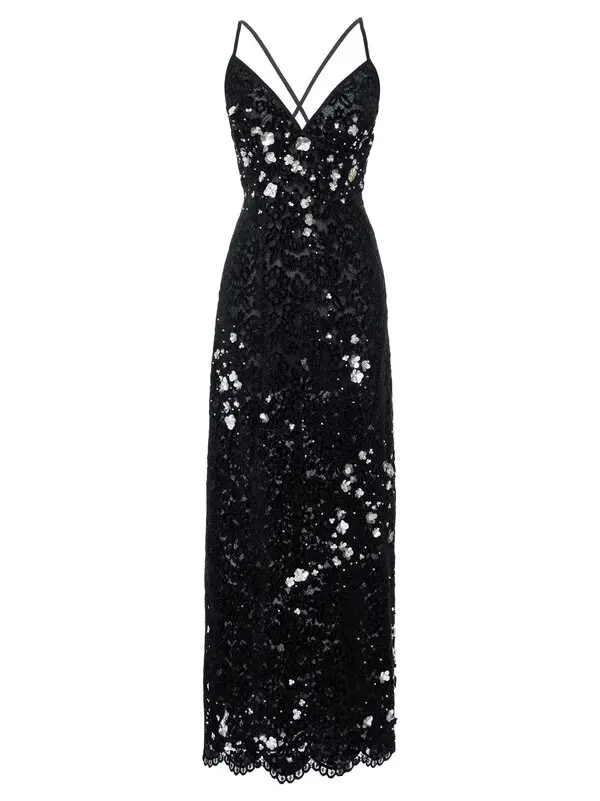 DES_PHEMMES Embellished Cocktail Midi Dress - Black