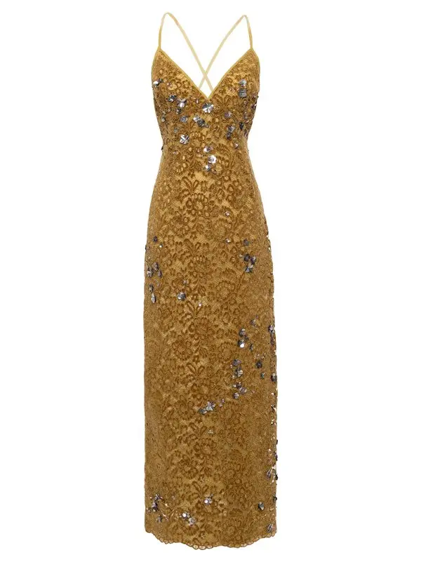 DES_PHEMMES Embellished Cocktail Midi Dress - Olive