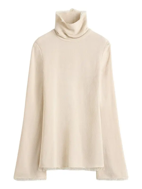 TOTEME Raw-hem Crepe Turtleneck Top - White