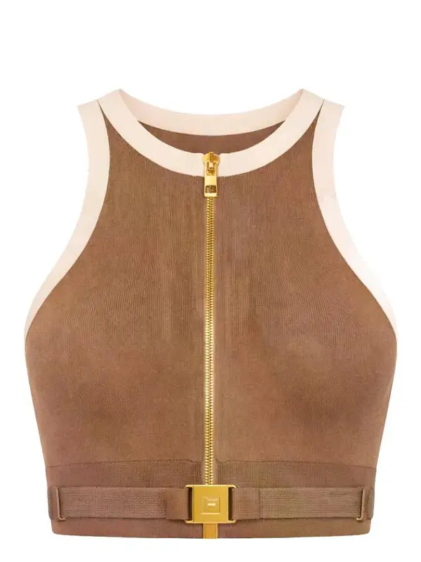 Elisabetta Franchi Zip-up Knit Crop Top - Brown