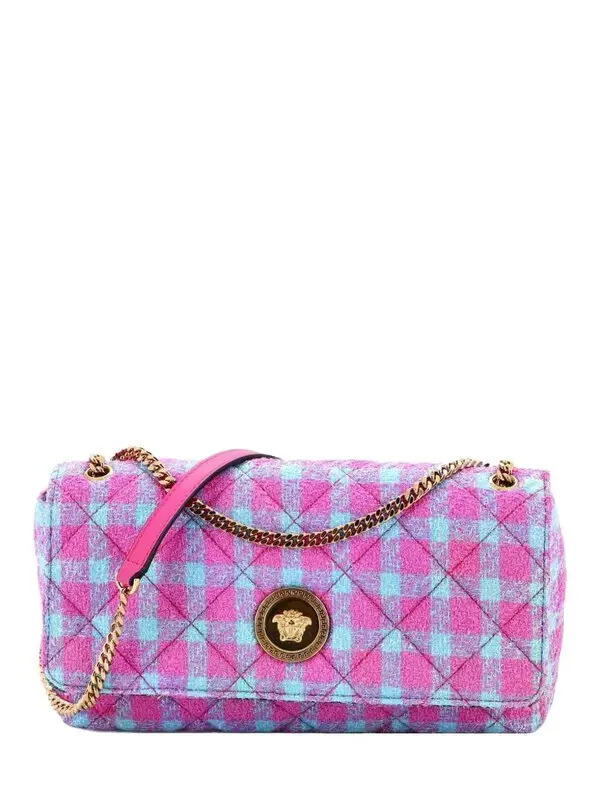 Versace Medusa Icon Chain Flap Bag Quilted Tweed East West - Blue