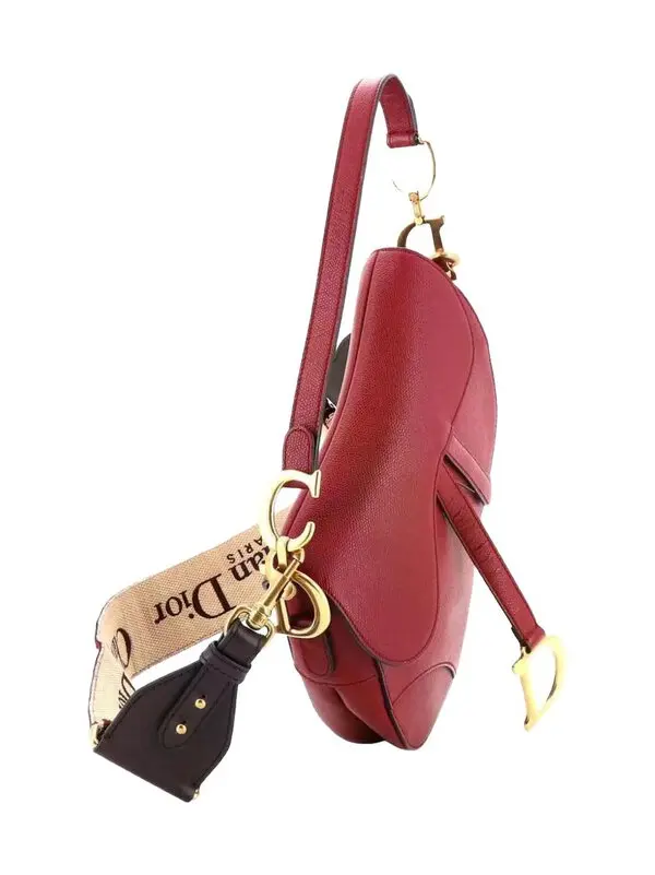 Dior Saddle Handbag With Strap Leather Medium Shoulder Bag - Red