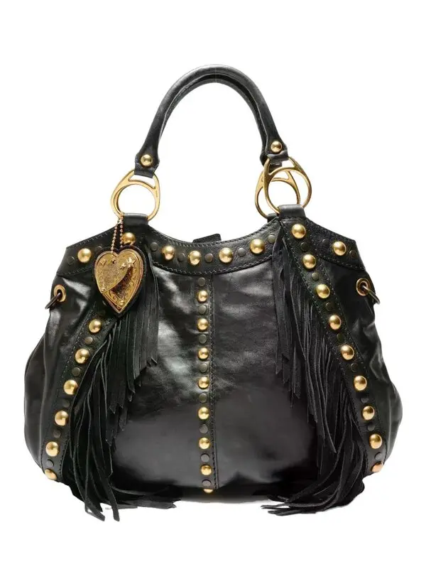 Gucci 1990s Studded Fringed Shoulder Bag - Black