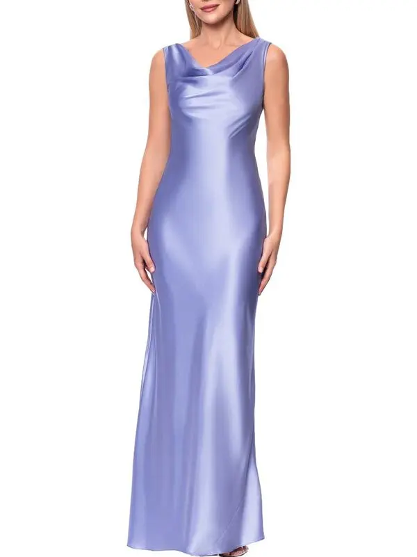 Betsy & Adam Open Back Satin Charmeuse Gown - Periwinkle