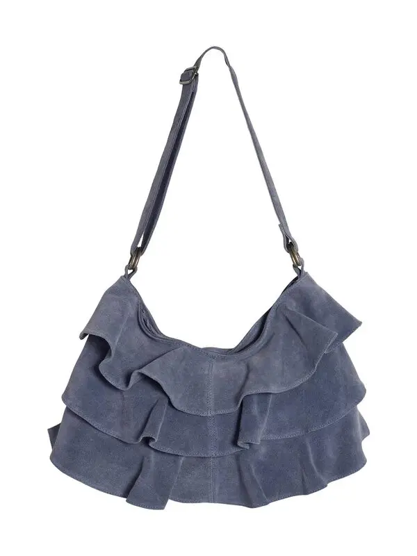 Free People Rae Ruffle Suede Shoulder Bag - Slate