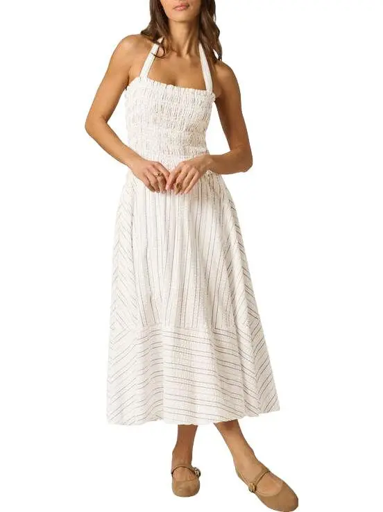 Adrianna Papell Smocked Halter Midi Dress - Ivory Multi